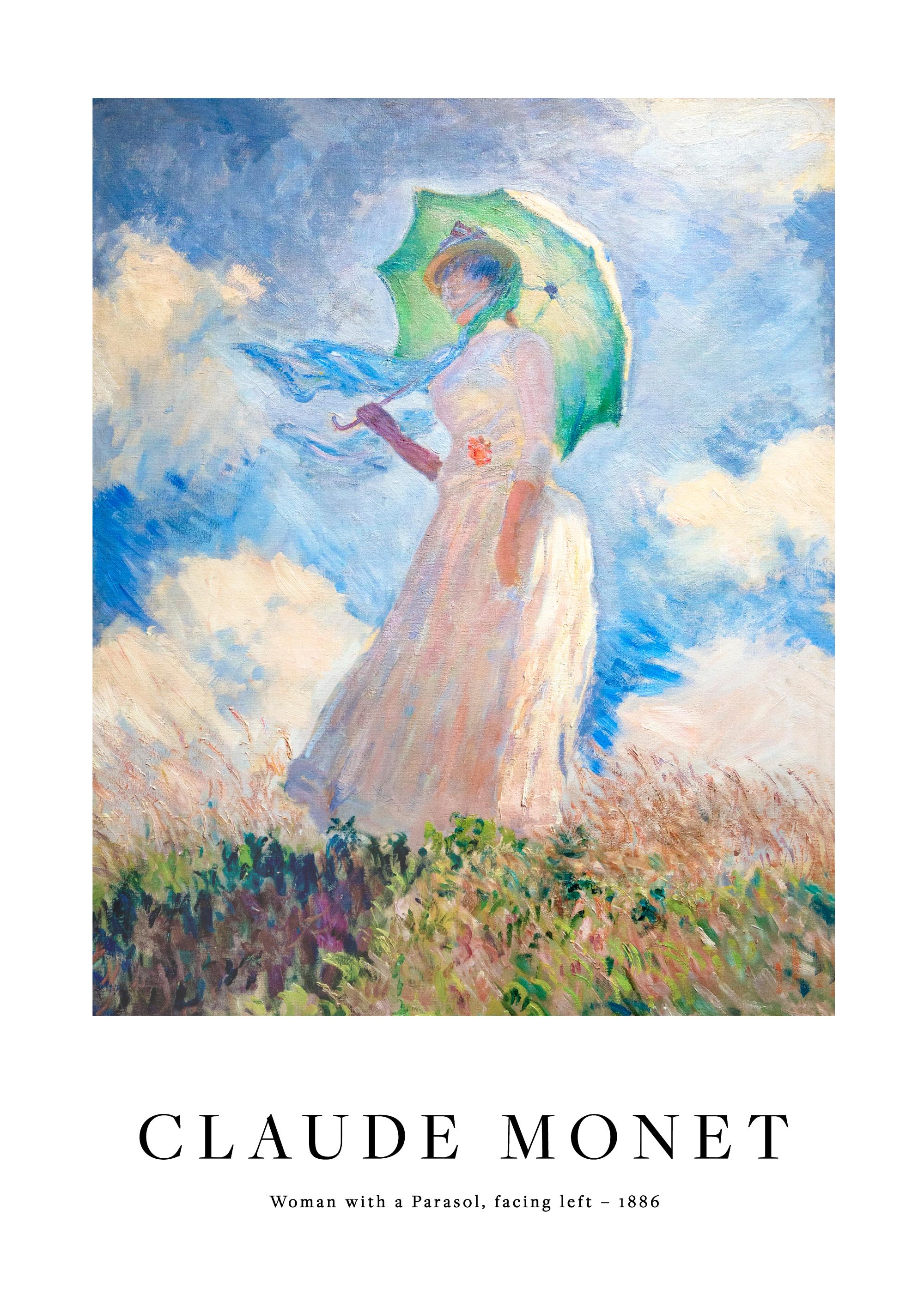 Monet - Woman with a Parasol, facing left Poster - Painting of woman on ...