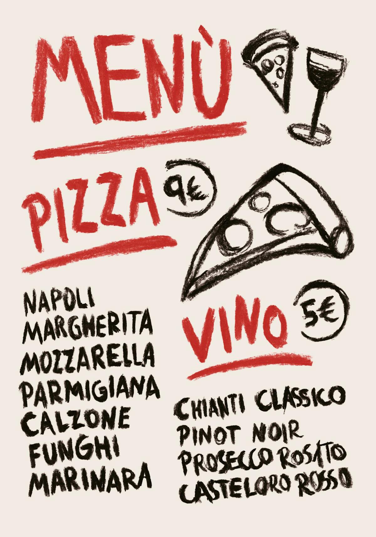 Pizza Vino Menu Print – Italian Kitchen Wall Art | Desenio