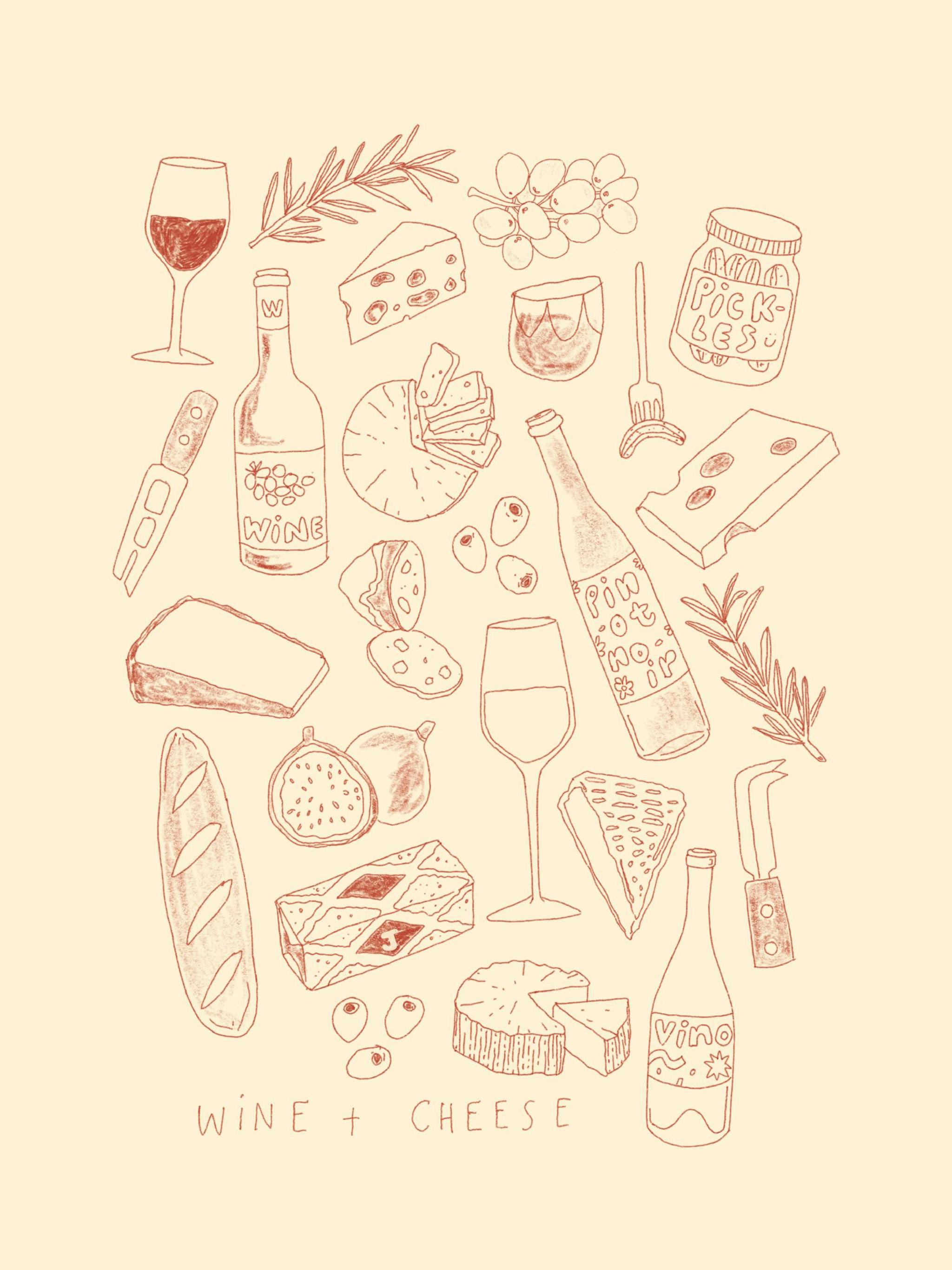 Lauren Emmett Wine and Cheese Print – Kitchen Art Poster | Desenio