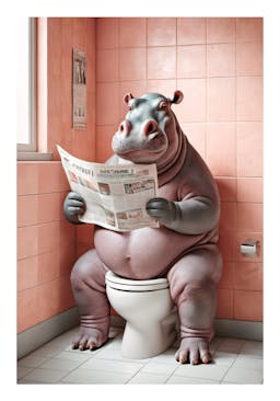 Hippo on Toilet Funny Bathroom Print – Desenio UK