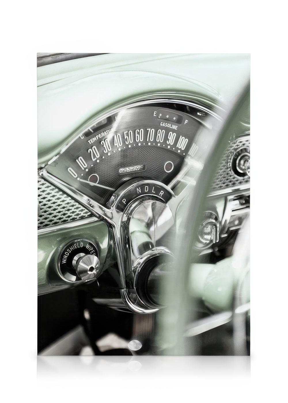 Toile American Vintage Car – Tableau de bord rétro en noir et chrome