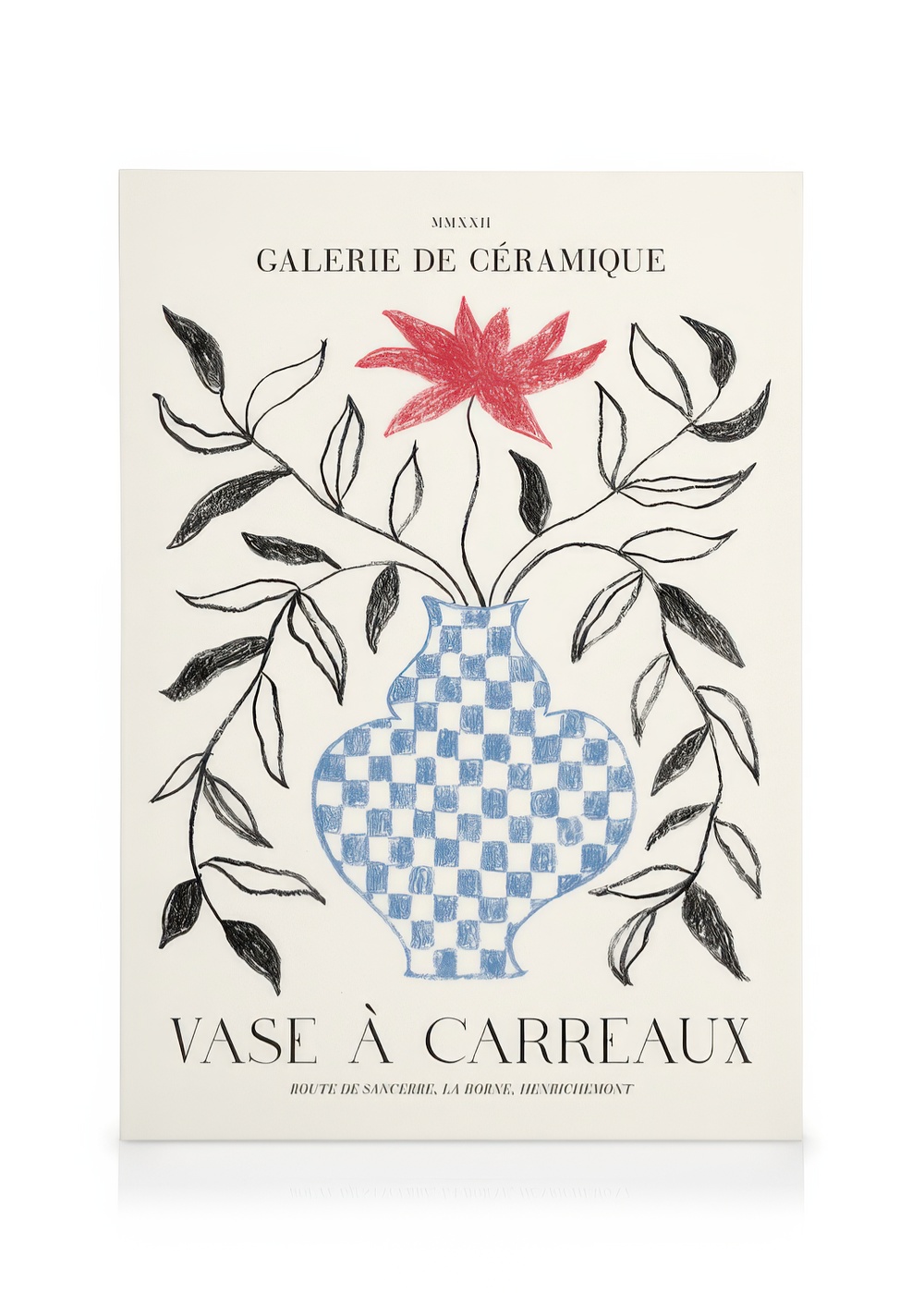 Toile Vase à Carreaux No2 – Art floral bleu et rouge moderne | desenio.fr