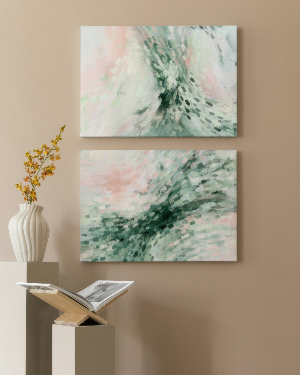Galerie Verte Canvas Duo – Abstracte Roze & Groene Canvas Set | Desenio.nl