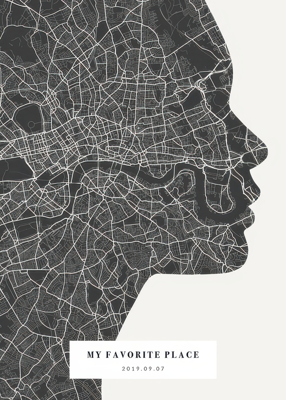 Personalizovaný plagát Silhouette Map Night – mapa mesta v tvare tváre ...