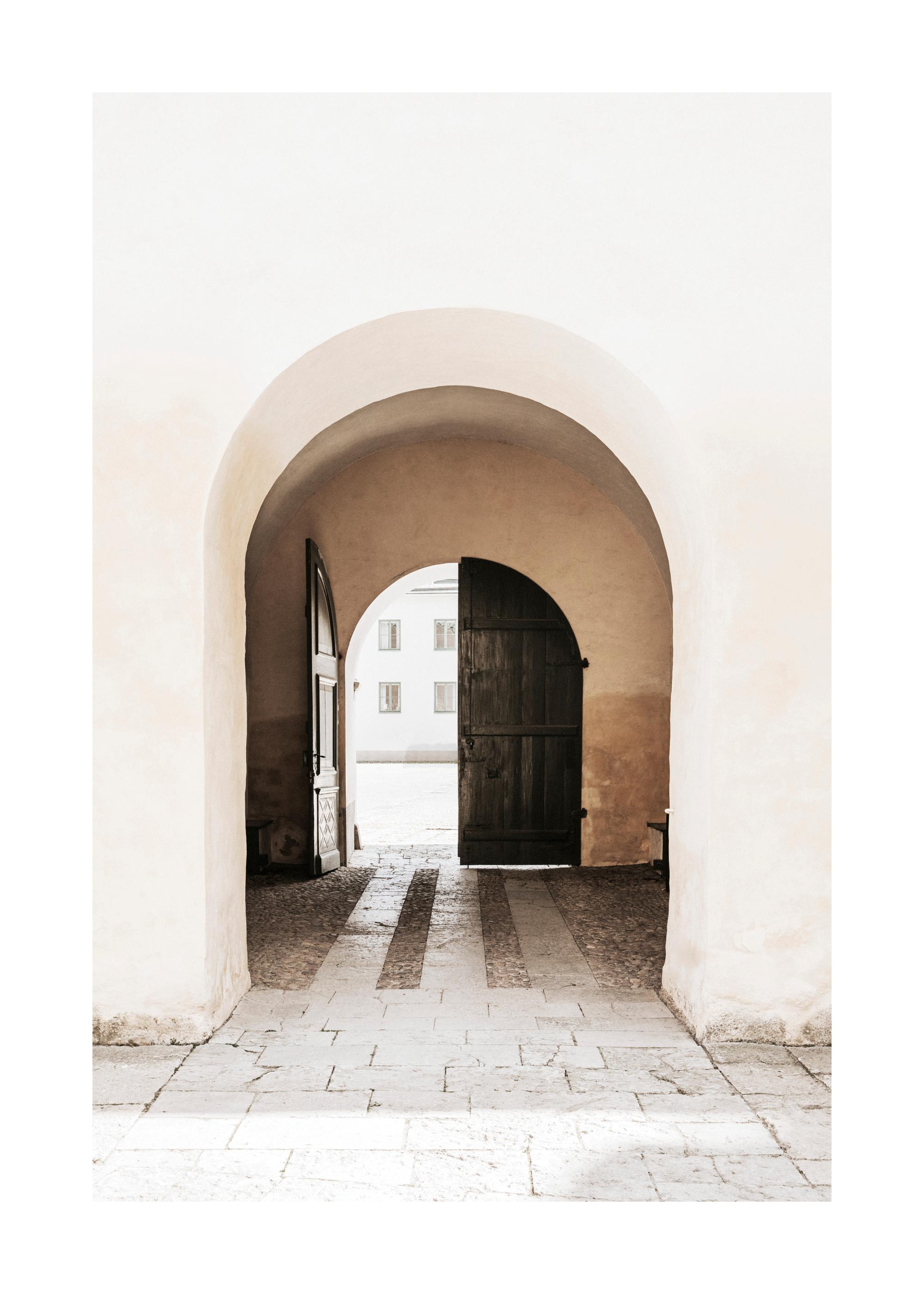 An Open Door Poster - Arched wood door