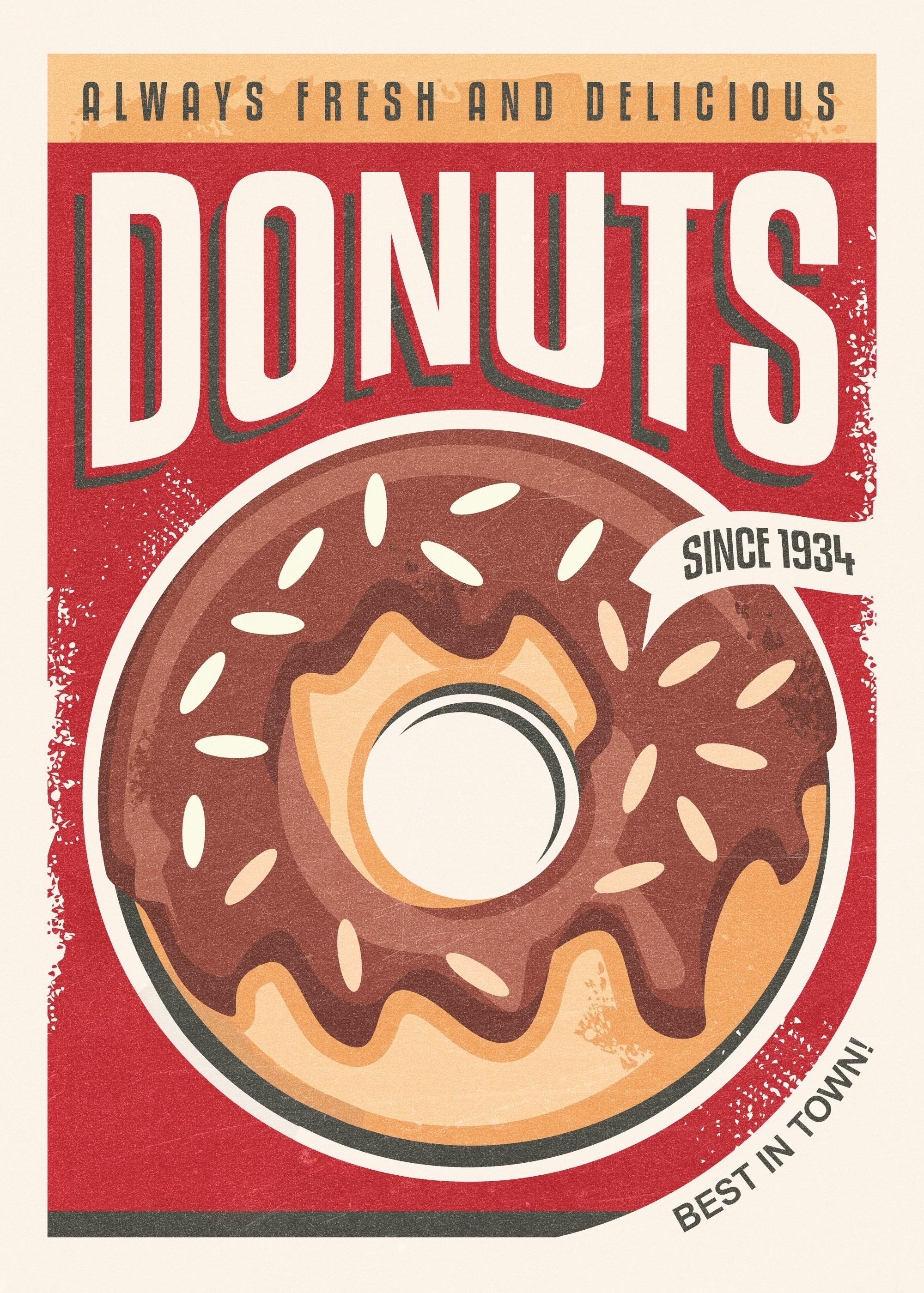 Retro Donuts Sign Print – Vintage Poster Wall Art