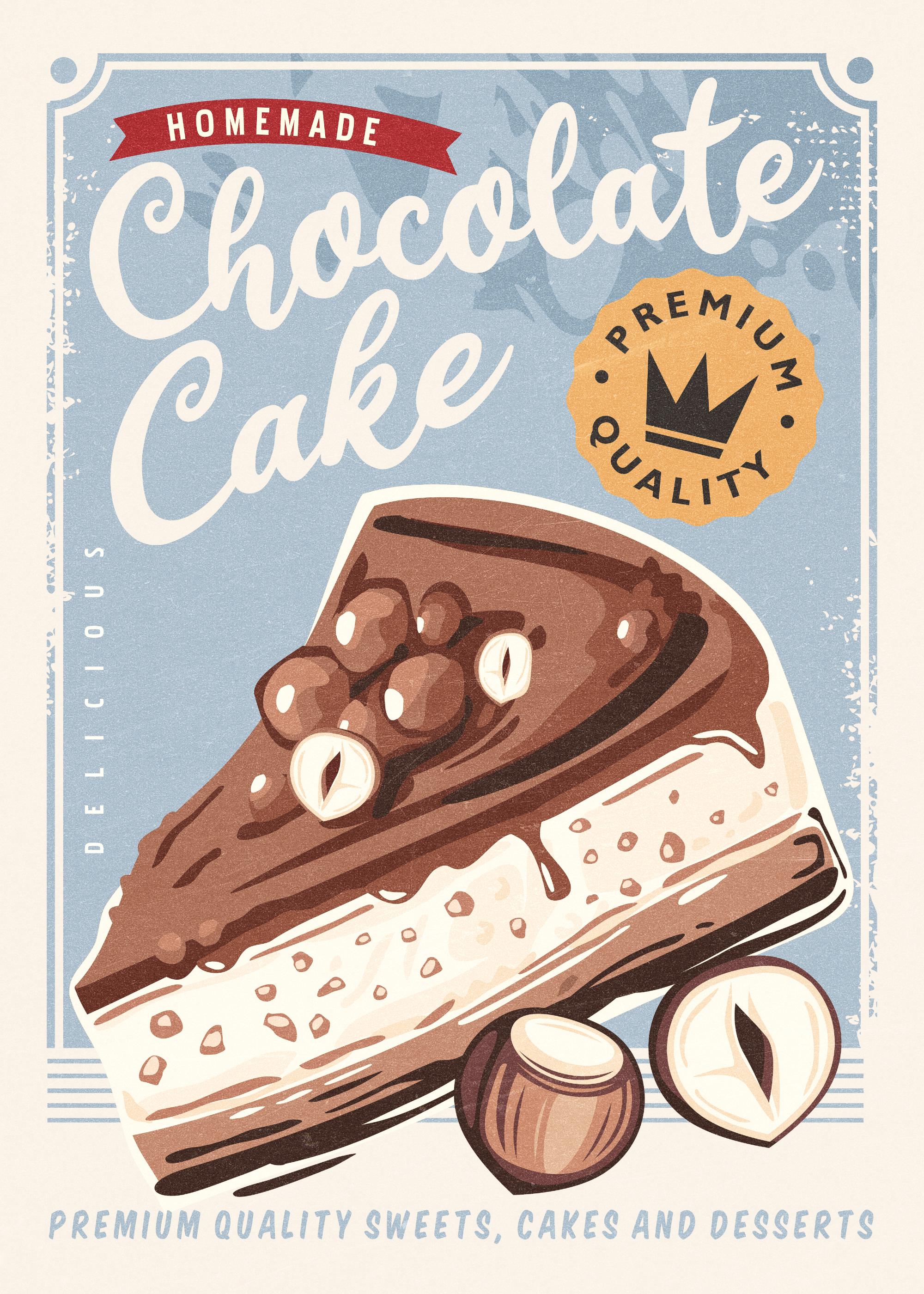 Retro Chocolate Cake Print – Kitchen Wall Poster | Desenio