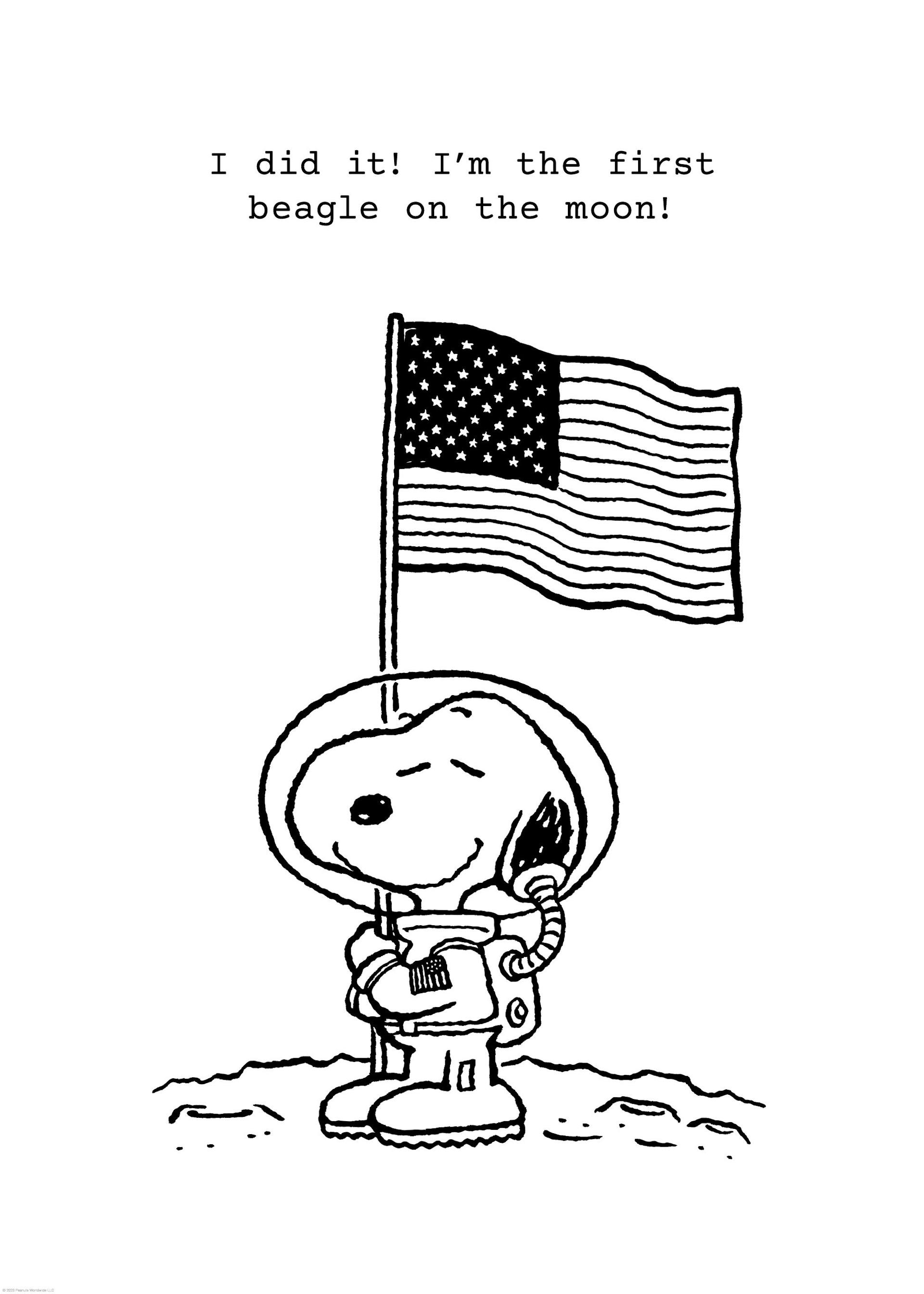 Snoopy Dancing Poster – Zwarte-witte Peanuts™ illustratie | Desenio