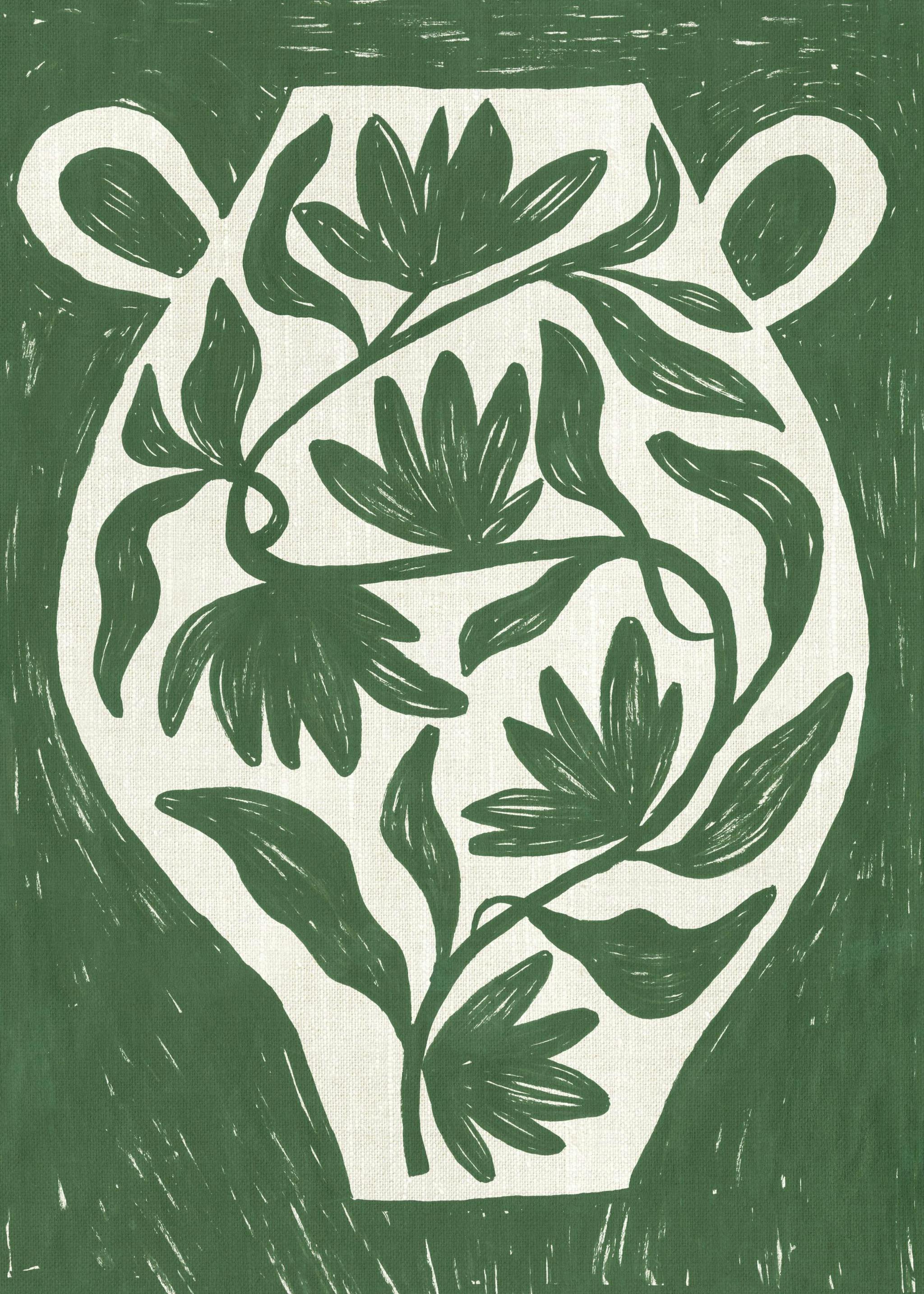 Green Botanical on Linen Print
