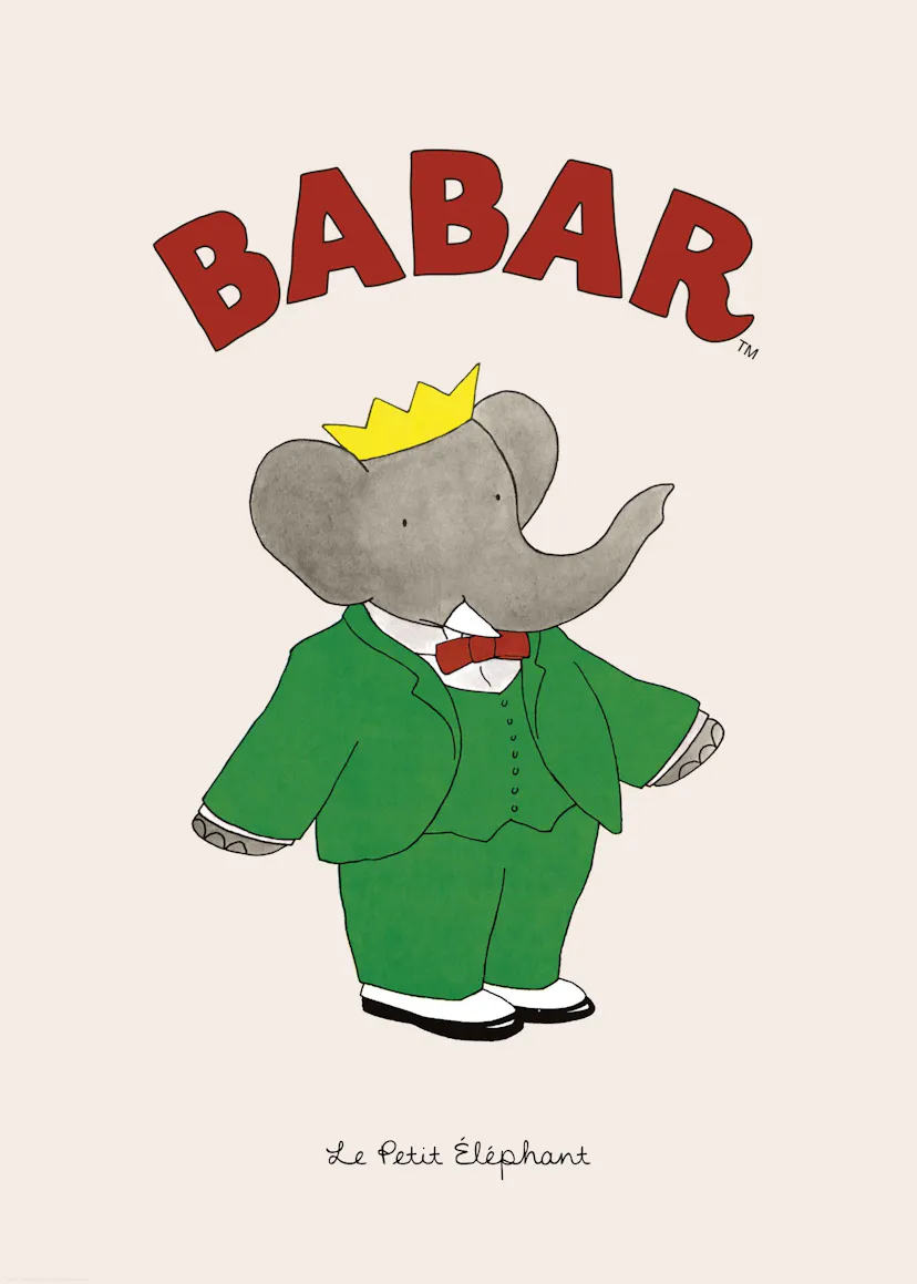 Affiche Babar et sa famille – Illustration vintage pour chambre d’enfant
