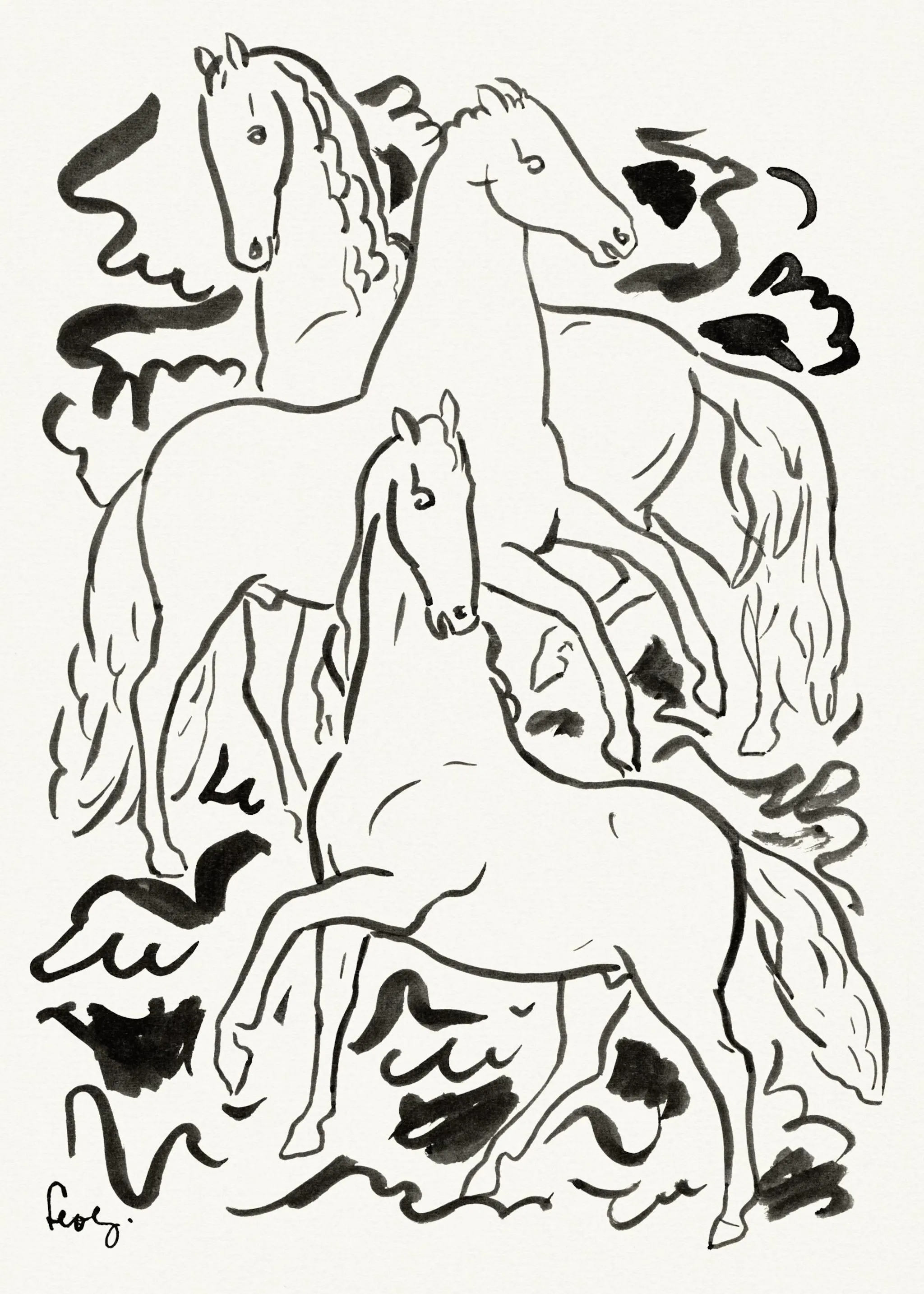 Leo Gestel Three Black Horses Print – Stylish Poster Art