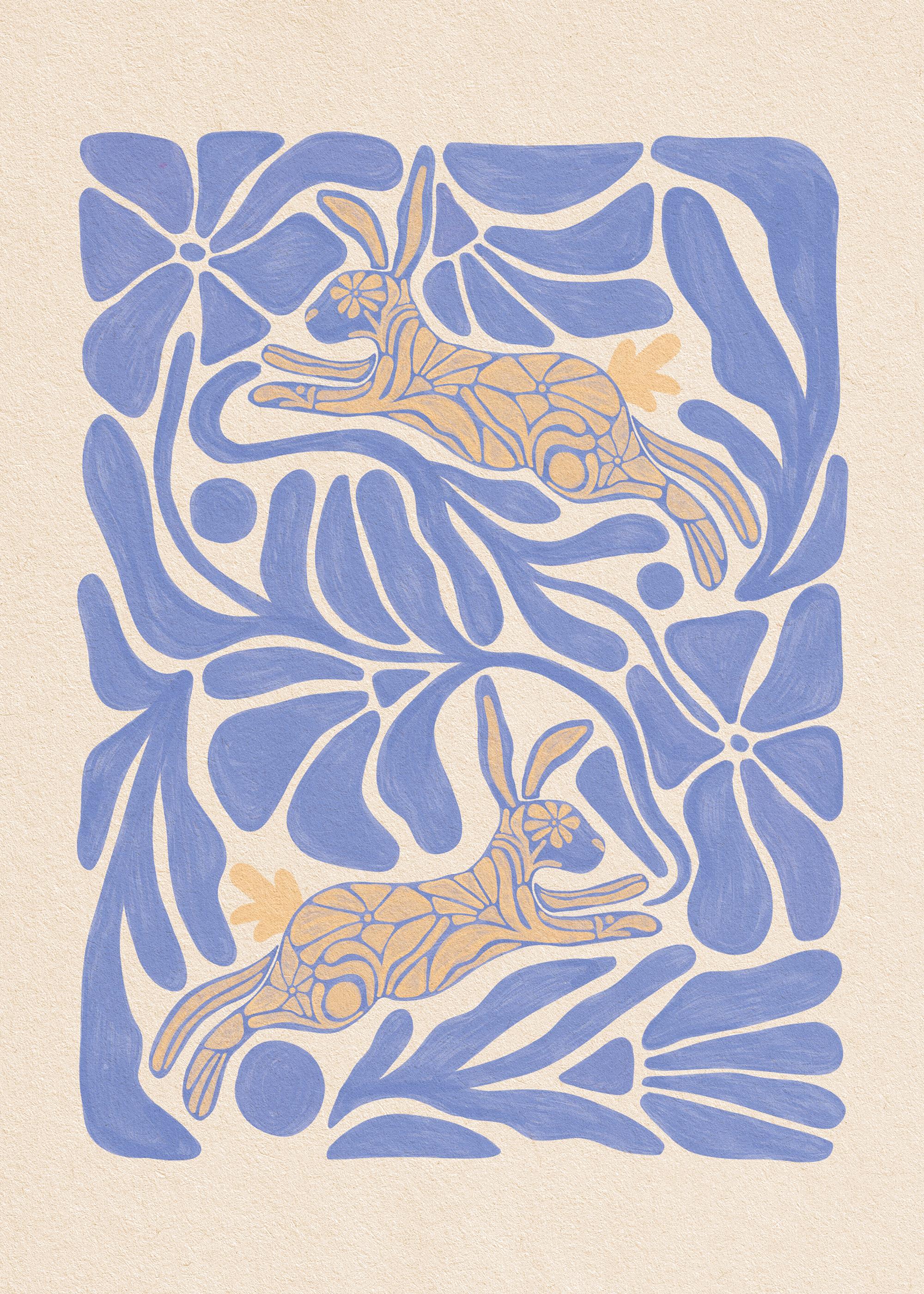 The SoulShine Co. - Rabbits Poster floral azul | Desenio US