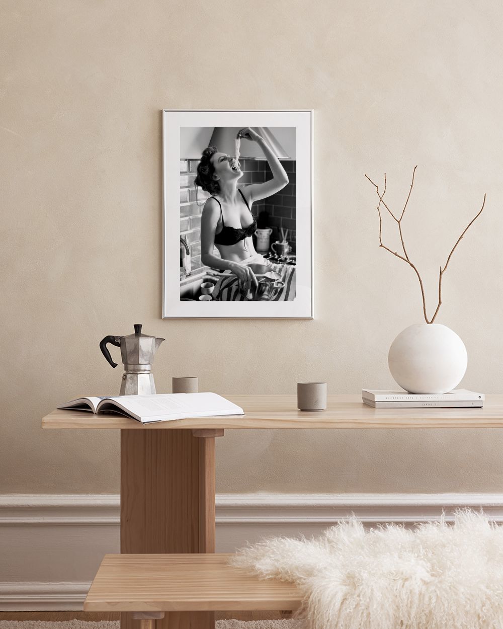 Pasta Moment Poster - Woman eating pasta - desenio.com.au