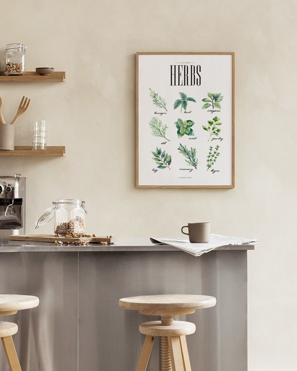 Herbs Green Poster – Kitchen Wall Art with Green Botanical Print ...