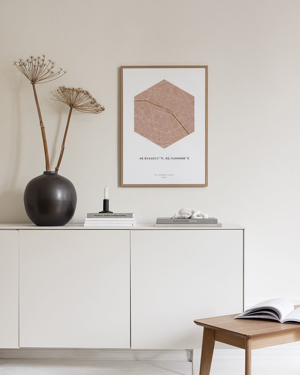 Hexagon Map Personalized Print – Custom Poster in Pink & Mustard | Desenio