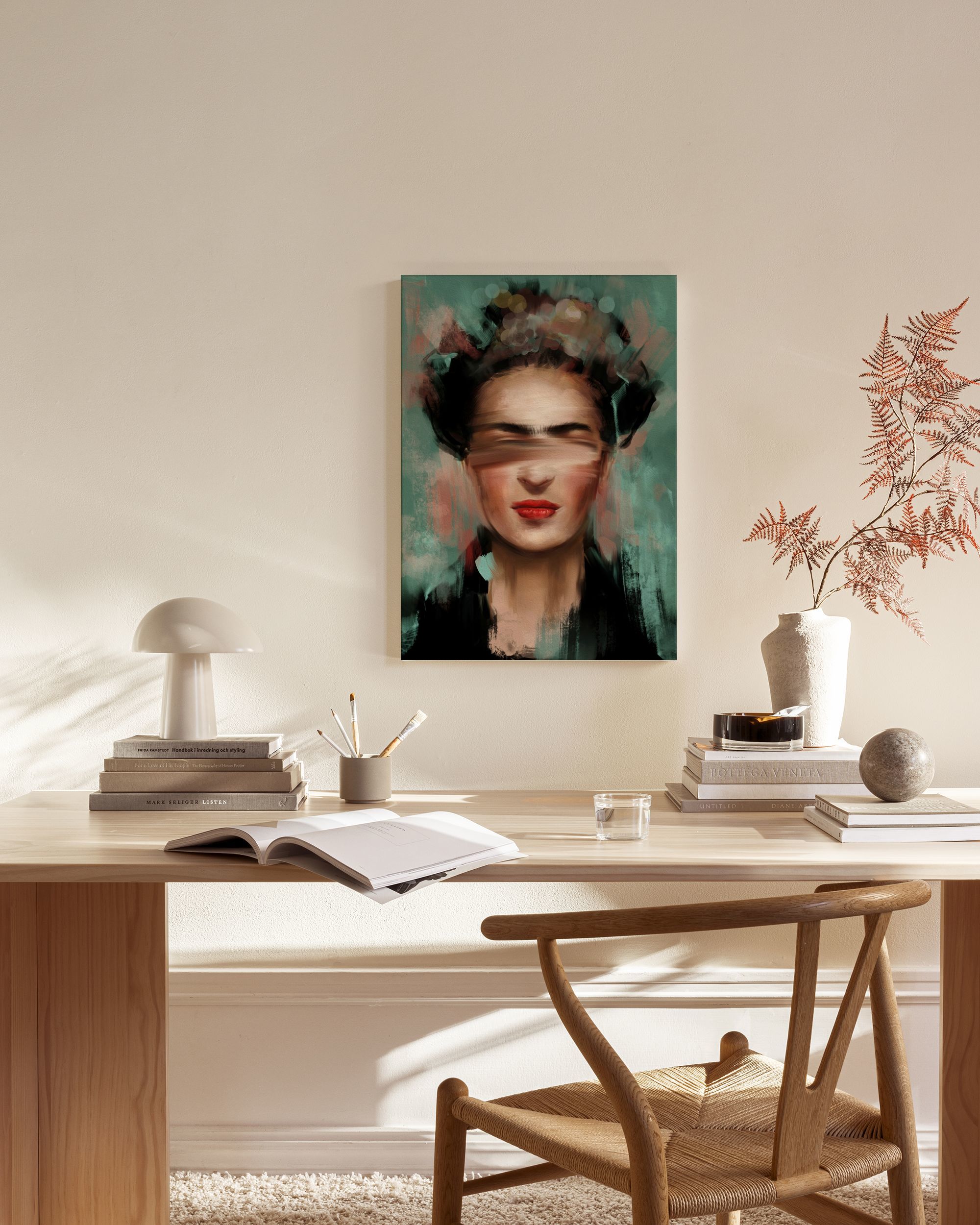 Kahlo in Green Lerret – Fargerikt portrett på canvas | Desenio